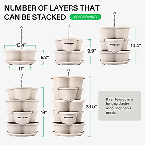 VIVOSUN 2-Pack 5 Tier Vertical Gardening Stackable Planter for Strawberries, Flowers, Herbs, Vegetables Ivory