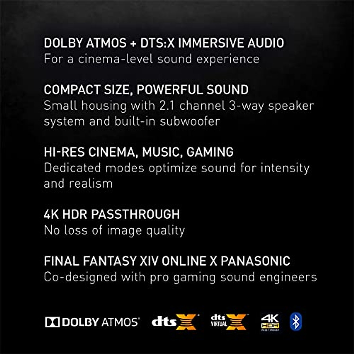 Panasonic SoundSlayer Dolby Atmos Soundbar for TV with Built-in Subwoofer, Small Home Audio Bluetooth-Enabled Speaker, Hi-Res Sound (SC-HTB01),Black