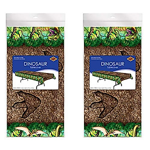 Beistle Plastic Rectangular Dinosaur Table Covers 2 Piece Birthday Tableware Party Supplies, Multicolored 54" x 108"