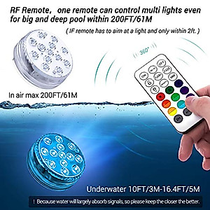 LOFTEK Submersible LED Lights with Remote RF(164ft),Full Waterproof Pool Lights for Inground Pool with Magnets, Suction Cups,3.35” Color Changing Underwater Lights for Ponds Battery Operated (4 Packs)