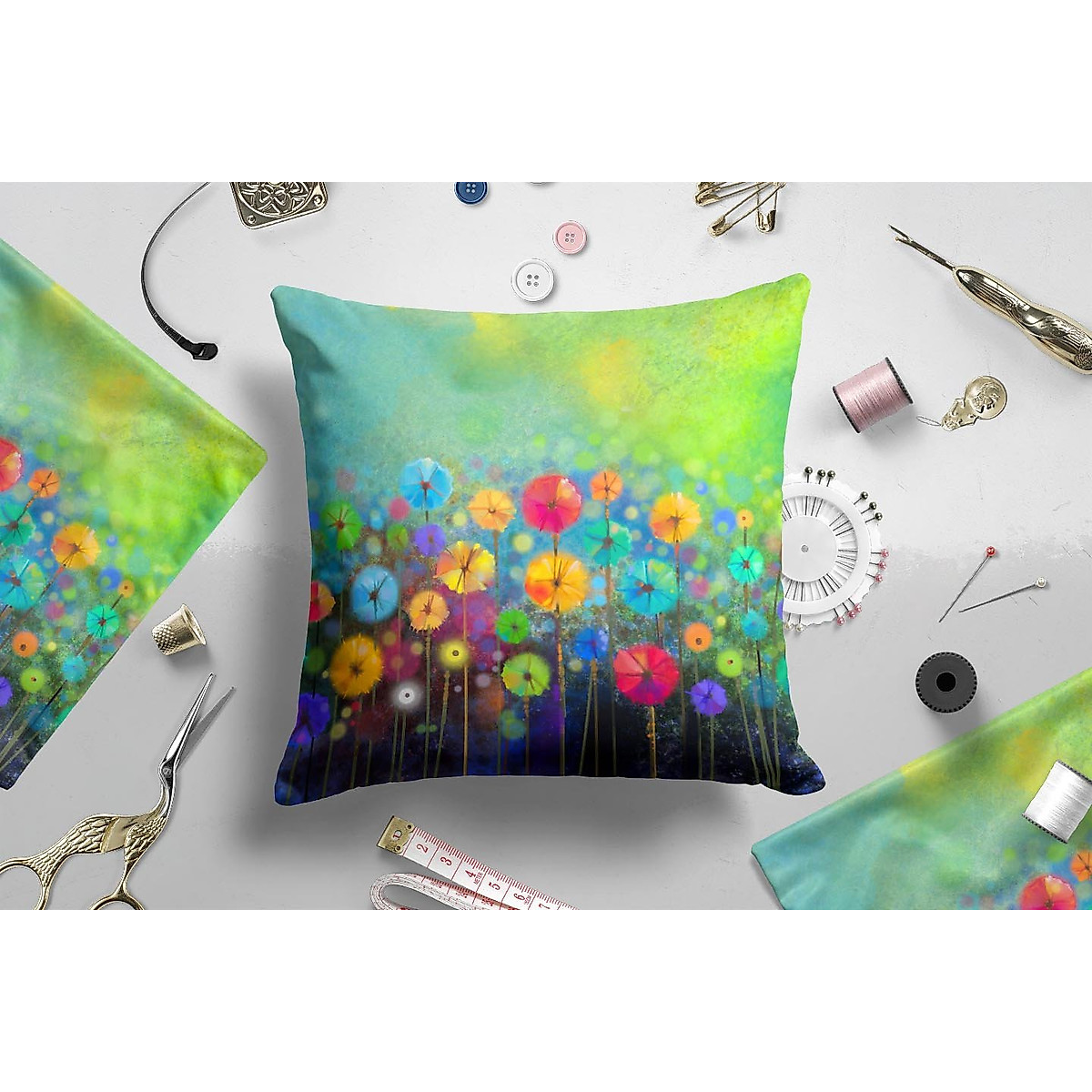 iiRov Summer Design Ink-Fuzed Decorative Throw Pillow - Abstract Flower Meadow