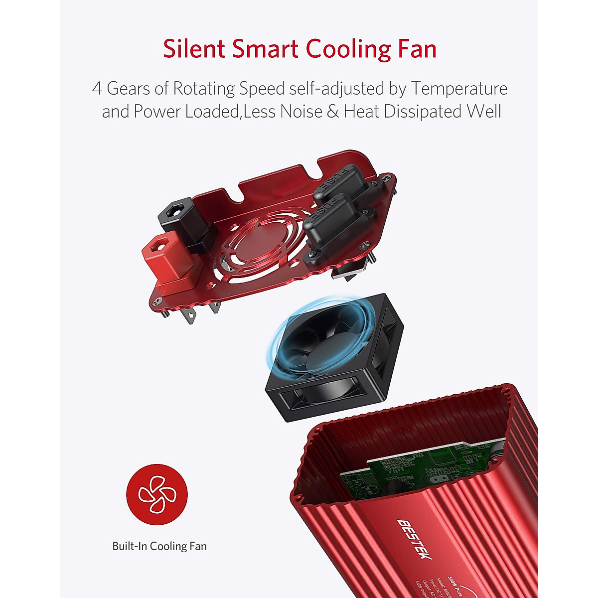 BESTEK 500W Pure Sine Wave Power Inverter DC 12V to AC(2 Outlets) 110V Car Charger Plug Inverter Adapter Converter with 4.2A Dual USB Charging Ports, ETL Listed