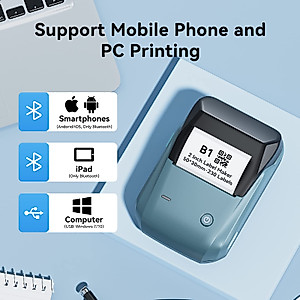 Label Makers B1 Portable Bluetooth Label Maker with Tape, New 2 Inch Thermal Label Printer for Barcode, Clothing, Address, Mailing, Compatible with Smartphone & Computer, with 1pack 50×30mm Label
