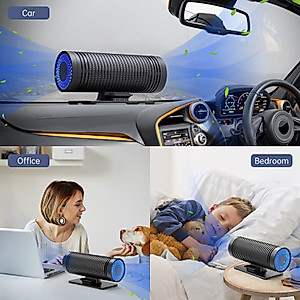 QUEENTY Car Air Purifier, Small Air Purifier for Car Bedroom Pet, HEPA Mini Air Purifier with 3 Stages Air Purification, Dual Fan, Desktop Air Purifier for Removing Dust Pet Dander (Black)