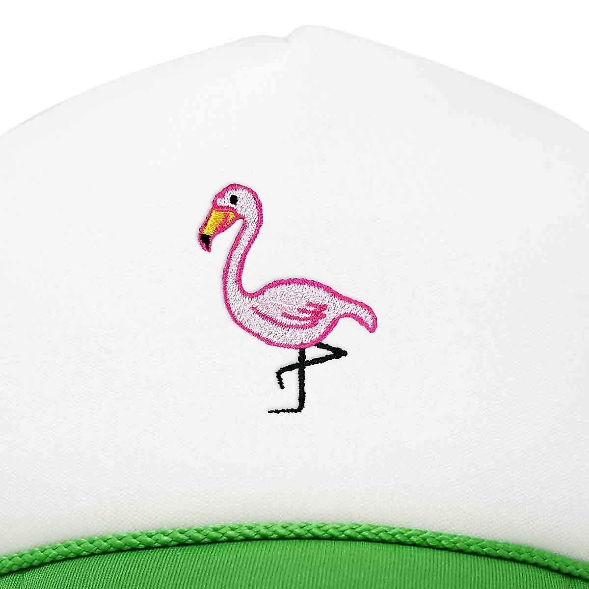 DALIX Embroidered Flamingo Trucker Cap Hat Women in Kelly White