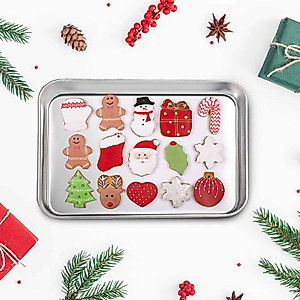 TeamFar Pure Stainless Steel Toaster Oven Pan Tray Ovenware, 7''x9.3''x1'', Heavy Duty & Healthy, Mirror Finish & Easy clean, Deep Edge, Dishwasher Safe (18/0 Steel)