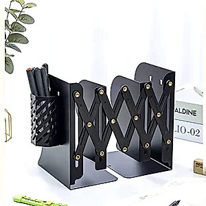 Adjustable Bookends Metal Book Ends for Heavy Book Holder Heavy Duty Bookends Nonskid Bookcase Desktop Book Organizer Binder Holder (Black)