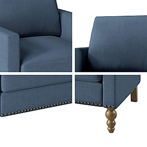 LCMKR Linen Sofa Chair Comfy Small Accent Chairs with Wooden Legs Single Sofa Couch,Suitable for Living Room, Bedroom, Navy Blue