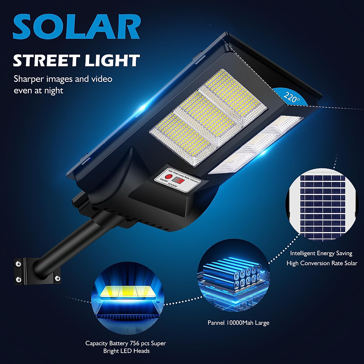 2 Pack Solar Street Lights Outdoor Waterproof,6500K 80000LM 756 LED Beads Dusk to Dawn Solar Flood Light,Solar Street Lights Wide Angle with Motion Sensor and Remote Control for Parking lot,Garage