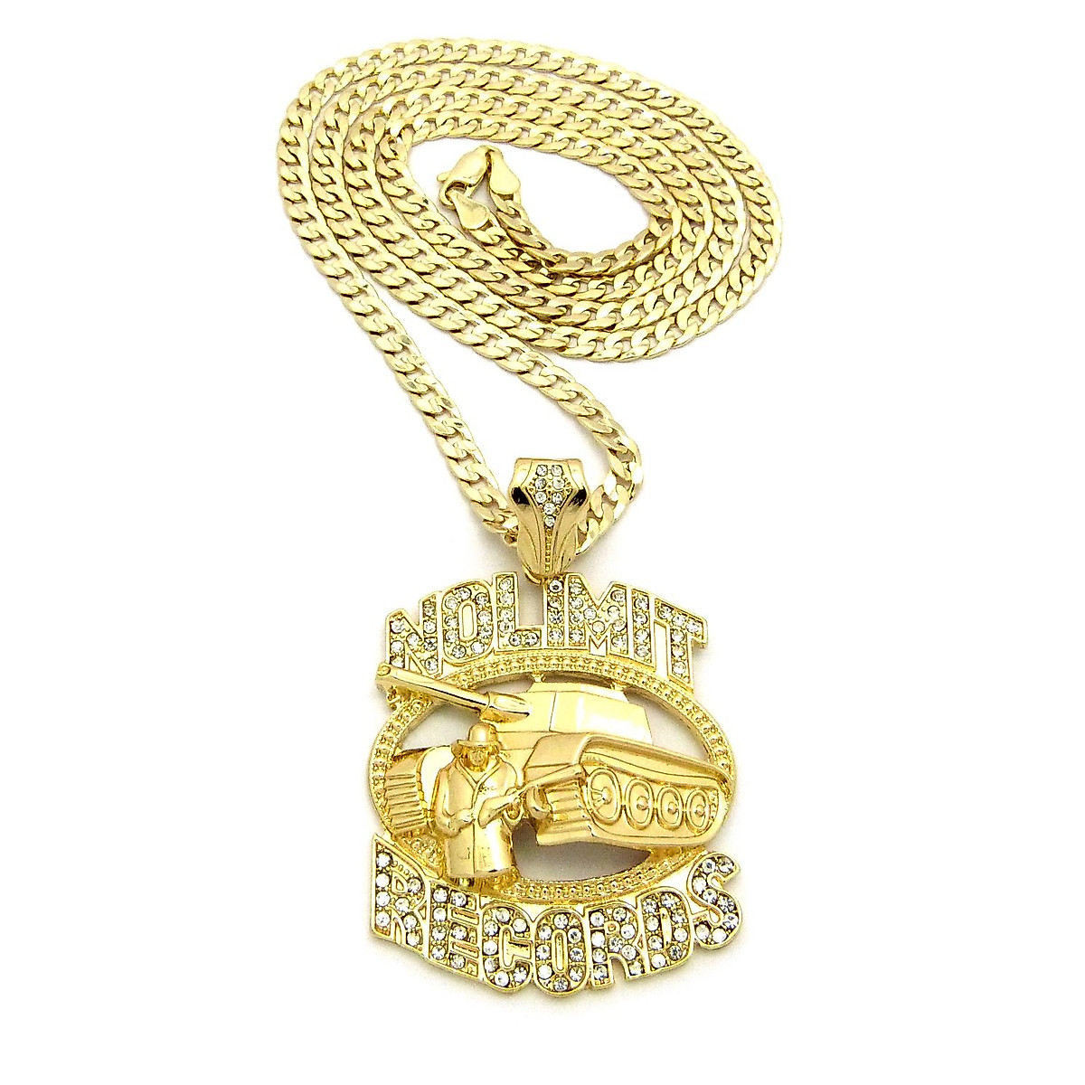 New Iced Out No Limit Records Pendant Dia-Cut Cuban Chain Necklace XZP25CDC (Gold)