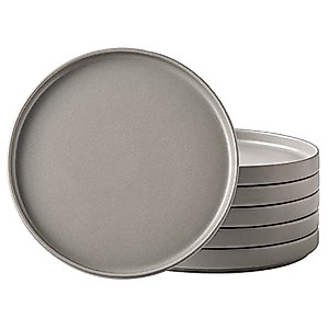 AmorArc Ceramic Dinner Plates Set of 6, 10.0 Inch Matte Stoneware Plates for Kitchen,Modern Flat Dinnerware Dishes Set,Microwave& Dishwasher Safe, Scratch Resistant,Matte Grey
