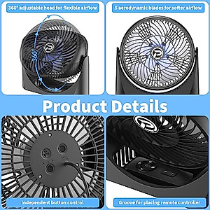 PELANZENHAU 8 inch Table Fan with Remote, USB Powered Desk Fan with RGB Light & Timer, 3 Strong Speeds & 360° Pivot Adjustable, Desktop Air Circulator Fan for Home Office Dorm RV Bedroom Travel