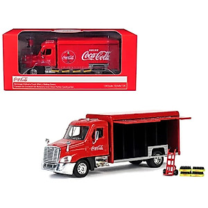 Coca-Cola 1/50 Beverage Delivery Truck With 2 Sliding doors, handcart and 2 bottle cases