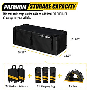 ARKSEN Hitch Cargo Carrier Bag for 20" x 60" Baskets Waterproof 15 Cubic Feet Large Capacity Luggage Storage (58" L x 19" W x 24" H) for Car Truck SUV RV or Trailer