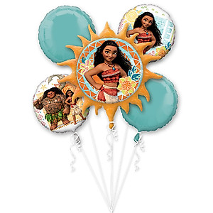 Anagram Moana Balloon Bouquet, includes 5 Foil Balloons, Licensed, Blue/Orange
