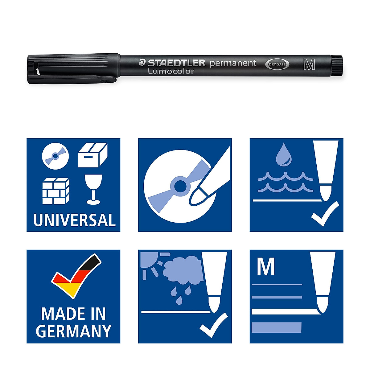 Staedtler Lumocolor Universal Pen, Medium, Felt Tip, Permanent Marker, 1.0mm, Black 317-8