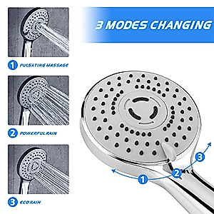High Pressure Shower Head, Welan Shower Head with Handheld, 3 Spray Modes Shower Heads Set with Anti-clog Hose, Rain Showerhead Combo Shower Heads for Bathing Cleaning, Chrome