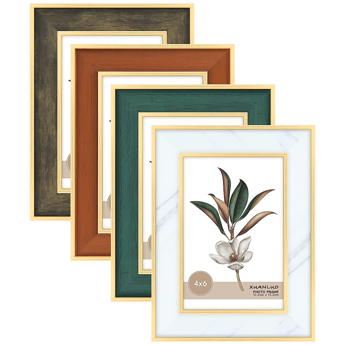 XUANLUO 4x6 inch Picture Frames Set of 4 Modern Style Frame with High Definition Tempered Glass Colorful Decotative Photo Frames for Wall Mount and Tabletop Display Family Wedding Gift