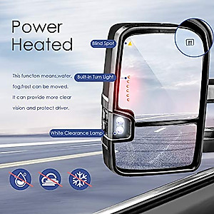 MOSTPLUS Power Heated Towing Mirrors Compatible for 2007-2017 Toyota Tundra/2008-2017 Toyota Sequoia w/Sequential Turn light, Parking Lamp, Blind Spot,Running Light(Set of 2) (Black)