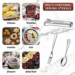 24 Pieces Charcuterie Accessories for Party, Appetizer Forks and Spoons Stainless Steel Charcuterie Utensils Mini Serving Tongs for Valentines Party Salad Dessert Cocktail (Silver, Vivid Sharp Spoon)