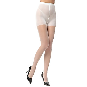 EVERSWE 3 Pairs Women's Sheer Tights 20D, High Waist Control Top Pantyhose Hosiery (White, L)