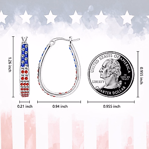 Silver Plated Oval Inside Out Crystal Hoop Earrings For Women Patriotic Earrings Fashion Jewelry