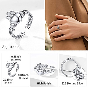 ChicSilver Irish Claddagh Ring 925 Sterling Silver High Polished Traditional Claddagh Celtic Knot Eternity Wedding Band Ring Adjustable