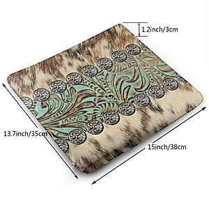 NiYoung Memory Foam Rustic Brown Teal Western Country Tooled Leather Cushion Unique Chair Seat Cushion Square Cushion Fashion Floor Pillow for Relief Back Pain Shoulder Pain