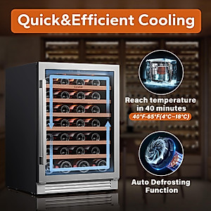 Ca'Lefort 24 Inch Wine Fridge, 54 Bottle Wine Cooler Refrigerator, 40-65°F Wine Refrigerator Glass Door, 3 LED Wine Fridge, Built-in or Freestanding Wine Fridge for Home/Bar/Kitchen (5.65 cu.ft)