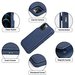 Arae Compatible for iPhone 12 Pro Max Case with Card Holder - Wallet Case with PU Leather Card Pockets Back Flip Cover for iPhone 12 Pro Max 6.7 inch - Blue