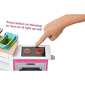 Barbie Ultimate Kitchen Doll & Playset with Lights & Sounds, Food Molds, 5 Dough Colors & 20+ Accessories, Blonde Chef Doll (Amazon Exclusive),Pink