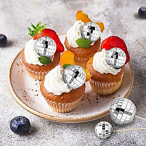 23 Pcs Disco Ball Cake Toppers, Happy Birthday Cupcake Topper Disco Ball Cake Picks Disco Theme Decorations for 70s Disco Party Favor
