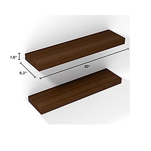 FALANZATH Floating Shelves Wall Mounted, Rustic Wood Shelves Set of 2, 30 Inch Wall Shelves for Bathroom, Bedroom, Kitchen, Shelves for Wall Decor (Dark Walnut)