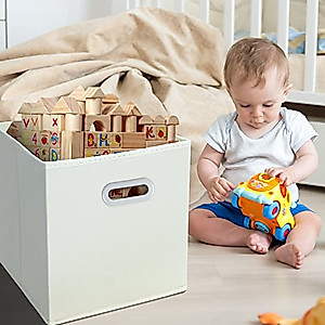 STOREONE Fabric Storage Bins Cubes Baskets Containers-(11X11X11") with Dual Handles Cube Storage Organizer Bins for Shelf Closet, Bedroom Organizers, Foldable Set of 3 (Creamy- White )