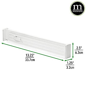 mDesign Expandable Kitchen Drawer Organizer - Adjustable Divider with Foam Ends - Secure Hold, Locks in Place - Separators for Pantry, Cupboard, Cabinet Storage, Ligne Collection, 4 Pack - White