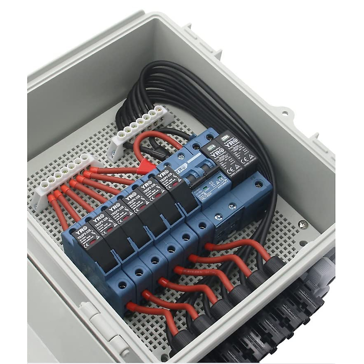 6 String Combiner Box for Solar Panel System, Solar Combiner Box with Lightning Arrest 63A Circuit Breaker 15A Rated Current Fuse IP66 Waterproof