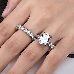 Gobaalele 6ct Cubic Zirconia Wedding Band Set, CZ Engagement Ring Bridal Set Christmas gift for women, 925 Sterling Silver Promise Ring Wedding Ring Size 7.0 (Oval Cut)