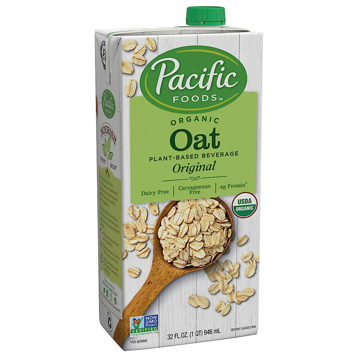 Pacific Foods Organic Oat Milk, Original, Plant-Based Shelf Stable Milk, 32 Ounce Resealable Carton