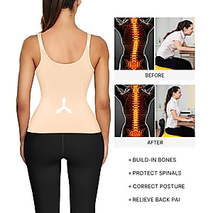 Nebility Women Waist Trainer Corset Zipper Vest Body Shaper Cincher Tank Top with Adjustable Straps (M, Beige)