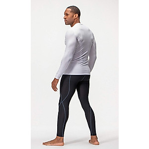 DEVOPS 3 Pack Men's UPF 50+ Long Sleeve Compression Shirts, Water Sports Rash Guard Base Layer, Athletic Workout Shirt (X-Large, Black-Black-White)