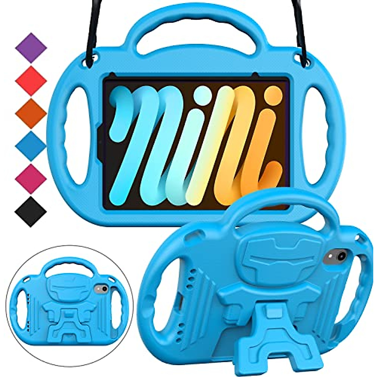 BMOUO Kids Case for iPad Mini 6 (8.3 inch, 2021), iPad Mini 6th Generation Case for Kids, with Shoulder Strap, Shockproof Handle Stand Kids Case for iPad Mini 6th Generation 8.3 inch 2021, Blue