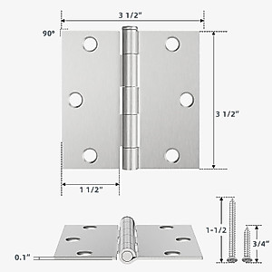 HOSOM 6 Pack Door Hinges 3.5 Inch with Square Corner, Satin Nickel Interior Door Hinge for Bedroom, Bathroom, Cabinet, and More