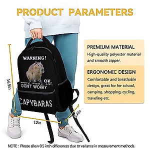 Eccustomized Youth Capybara Backpacks, 16 Inches Cool Backpack for School, Black Durable Bookbag for Girls