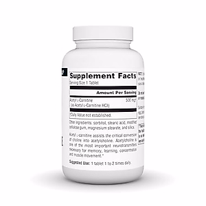 Source Naturals Acetyl L-Carnitine 500 Mg Tablet, 120 Count
