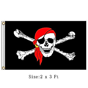 Dyung Tec Pirate Flag, 2 PCS 2' x 3' Skull and Crossbones Jolly Roger Flag for Outdoor