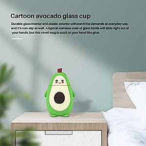 Padyrytu Cartoon Avocado Glass Double Layer Student Simple Fresh Mori Cute Portable Water Cup, Travel Mug Tea Water Bottle Coffee Flask, Born for Girls And Ladies, Green