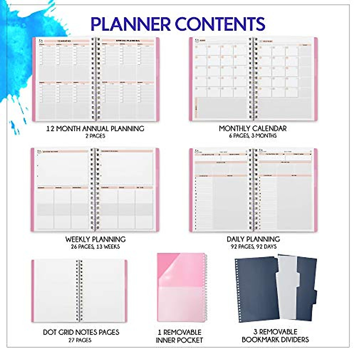 Pink Daily Planner 2.0 - Daily Planner 2023 Page a Day - Monthly, Weekly and Daily Sections Simplified - Undated Goal Oriented 3 Month Agenda Planner by Panda Planner - 5.75” x 8.25”