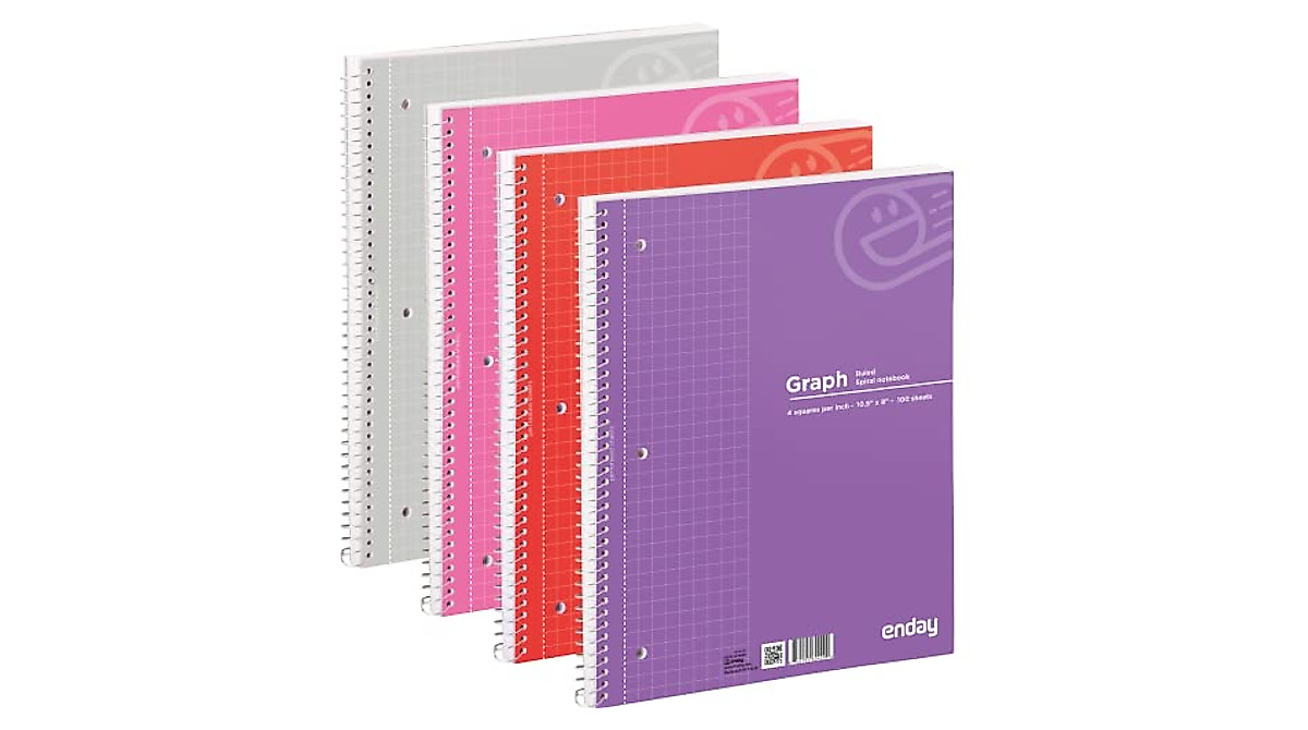 Emraw Quad Ruled Spiral Notebooks - 4 Pack, 100 Sheets