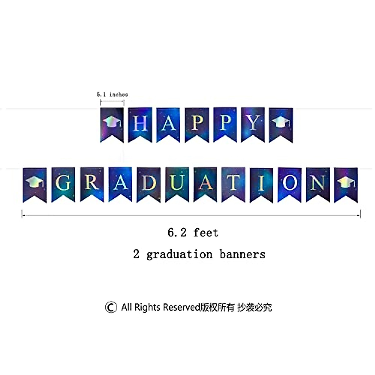 Iridescent Royal Blue Happy Graduation Banner Congrat Grad Garland Fishtail Flag Banner for Graduation Party Decoration Prom Party Supplies