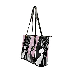 InterestPrint Tote Bags Women's PU Leather Handbags Ladies Shoulder Bag Valentine's Day Lover Cats